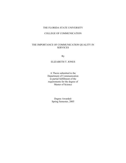 The importance of communication in quality - Florida State University