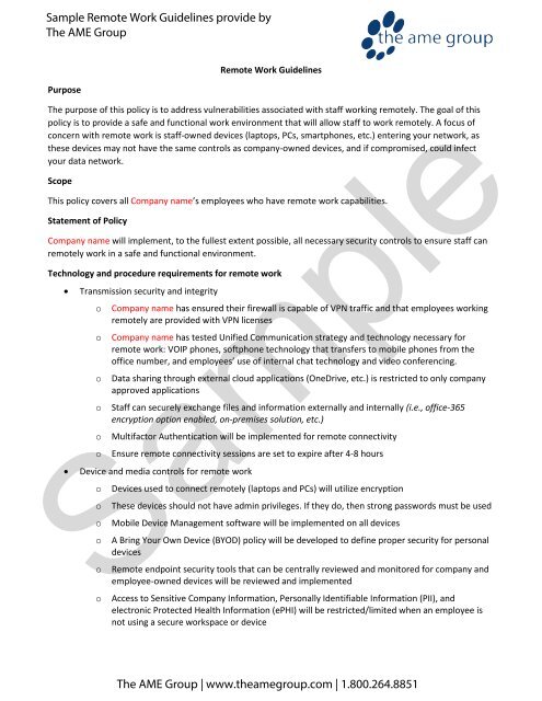 Sample Remote Work Policy