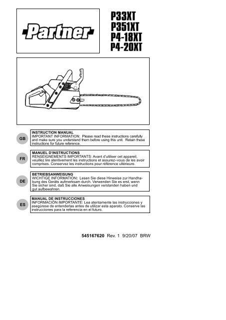 OM, Partner, P33 XT, P351 XT, P4-18 XT, P4-20 XT, 952802250 ...