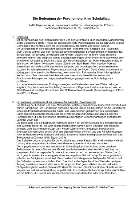 Psychomotorik, Sägesser Judith - Berner Gesundheit