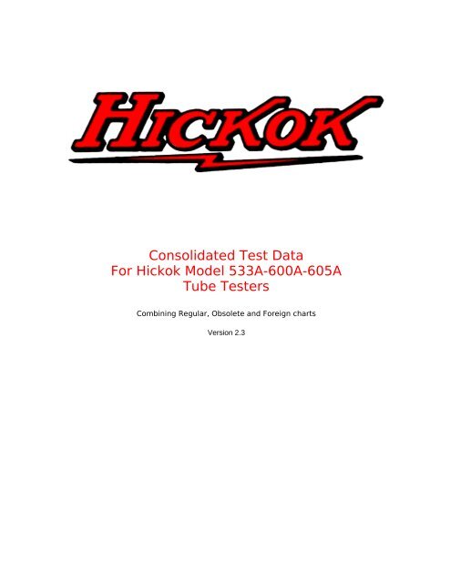 Consolidated Test Data For Hickok Model 533A ... - SaegerRadio.com