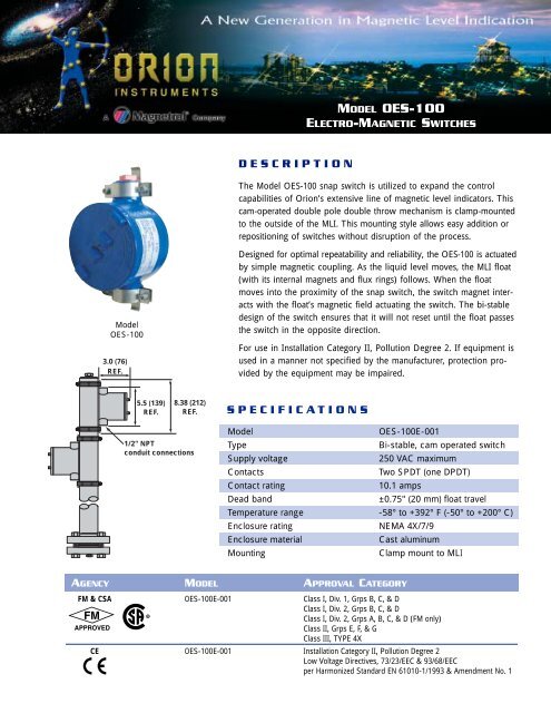 Orion Instruments OES-100 Electro-Magnetic Switch Sales ...