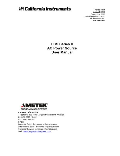 FCS Series II AC Power Source User Manual - Elgar Corporation