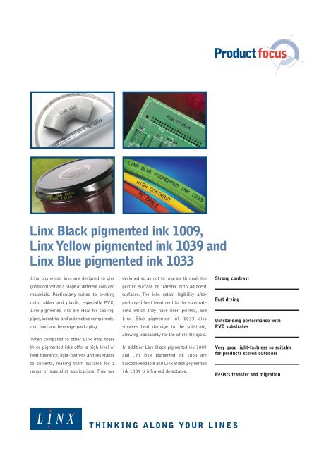 Linx Black pigmented ink 1009, Linx Yellow pigmented ink 1039 and ...