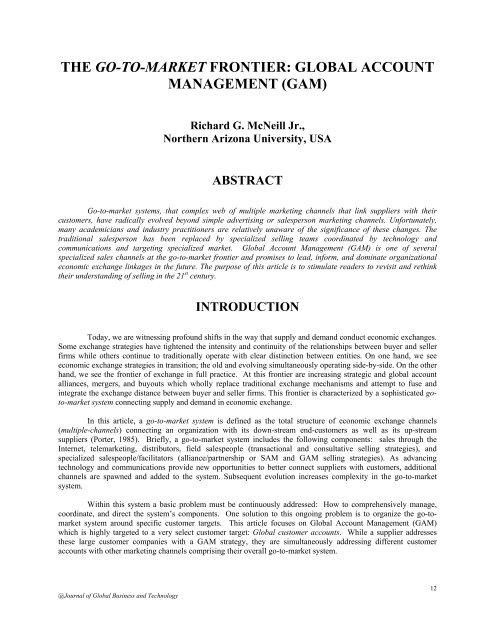 the go-to-market frontier: global account management (gam)