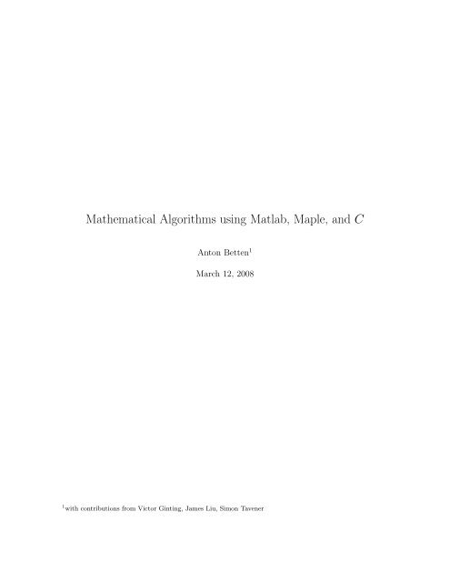 Mathematical Algorithms Using Matlab Maple And C