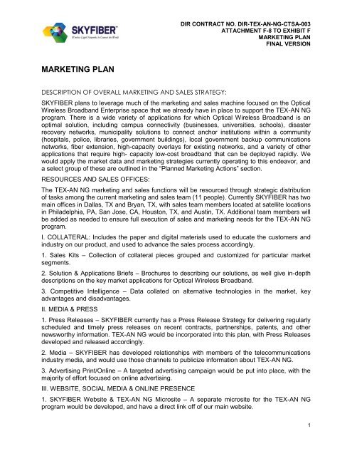 MARKETING PLAN - Texas Department of Information Resources MARKETING PLAN - Texas Department of Information Resources