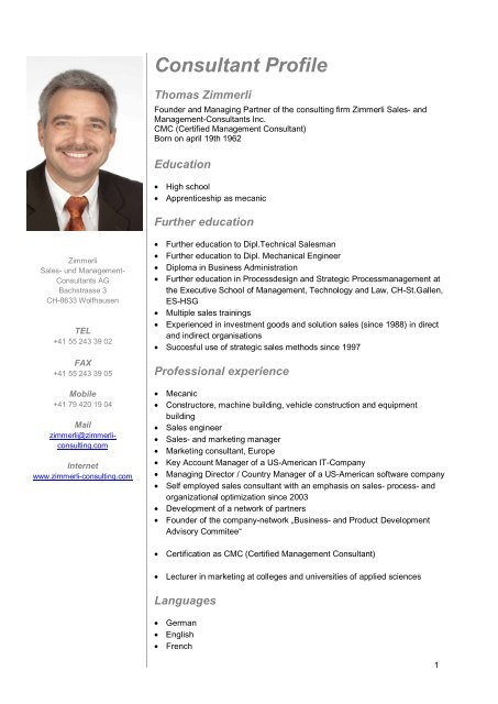 Consultant Profile - Zimmerli Consulting