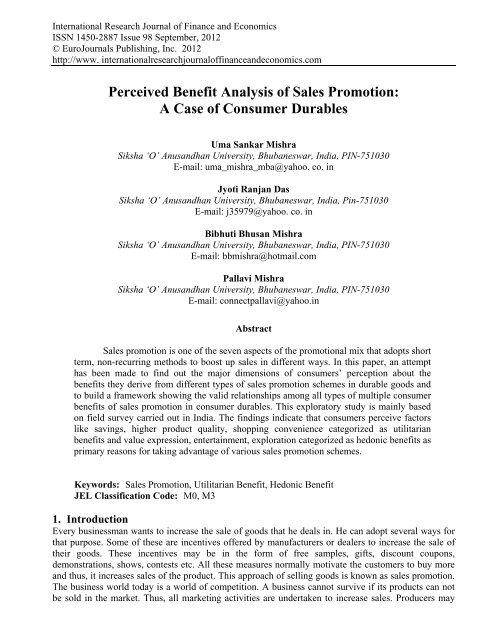 Perceived Benefit Analysis of Sales Promotion - International ...