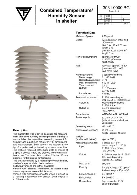 Combined Temperature/ Humidity Sensor in shelter