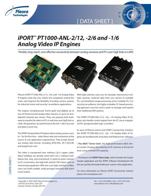 iPORT ™ PT1000-ANL-2/12 - Pleora Technologies