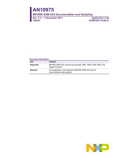 AN10975 MIFARE SAM AV2 Documentation and Sampling - NXP ...
