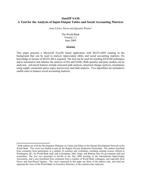 SimSIP SAM: A Tool for the Analysis of Input-Output Tables and ...