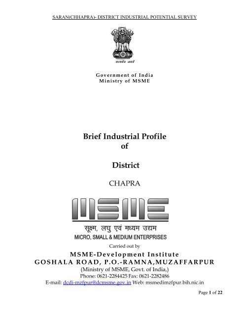 Brief Industrial Profile of District - Dc Msme