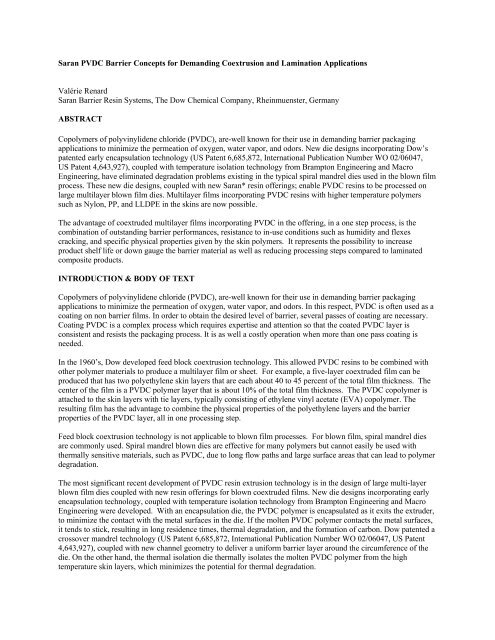 Saran PVDC Barrier Concepts for Demanding Coextrusion ... - Tappi