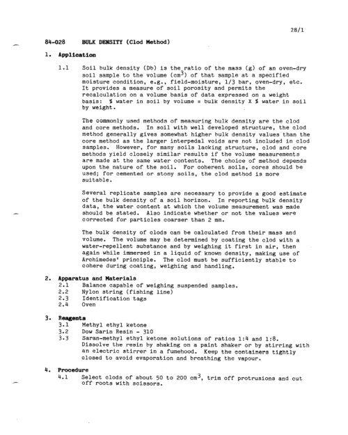 Bulk density (Clod method)
