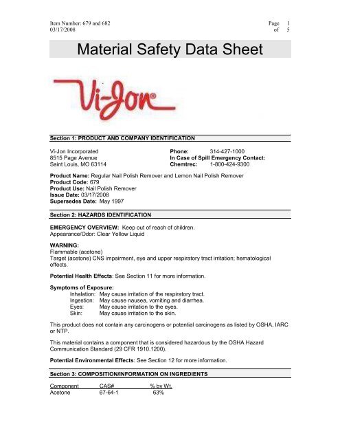 Material Safety Data Sheet - Vi-jon Laboratories, Inc.