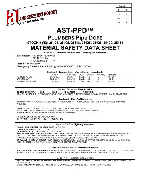 AST-PPD™ Plumber's Pipe Dope - Anti-Seize Technology