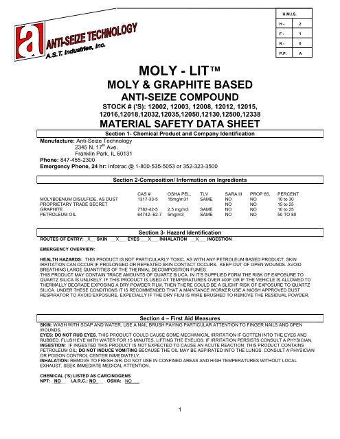 MOLY - LIT™ MOLY & GRAPHITE BASED ANTI-SEIZE COMPOUND