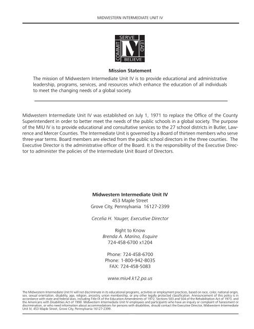 Mission Statement - Midwestern Intermediate Unit IV