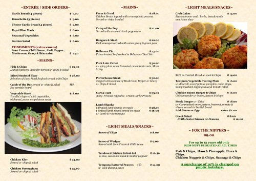 LIGHT MEALS/SNACKS - Vernon Arms Tavern