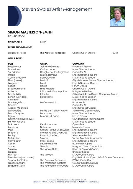 simon masterton-smith - Steven Swales Artist Management