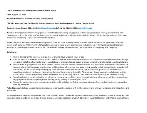 Child Protection & Reporting of Child Abuse Policy