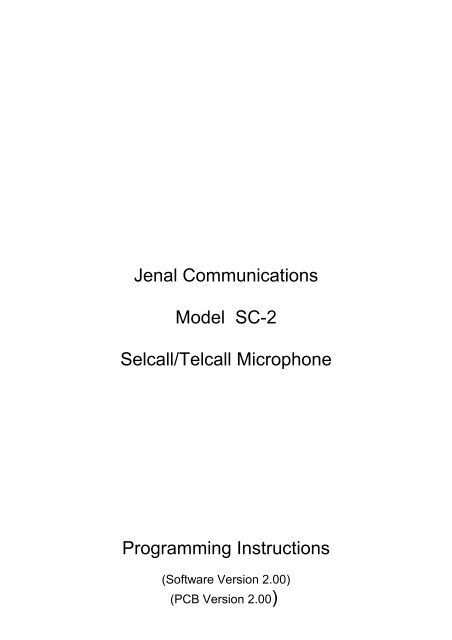 SC2 Programming manual software version 2 - Jenal Communications