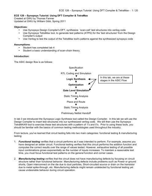 Ece 128 Synopsys Tutorial Using Dft Compiler And Tetramax 1 