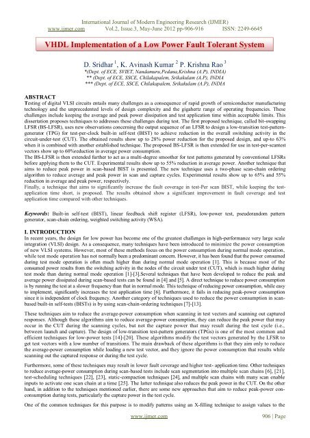 VHDL Implementation of a Low Power Fault Tolerant System - ijmer