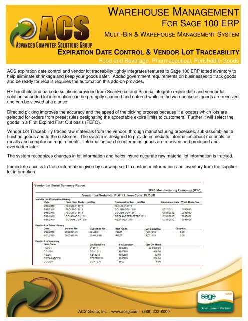 expiration date control & vendor lot traceability - Acsg.com