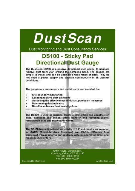 DS100 - Sticky Pad Directional Dust Gauge - DustScan
