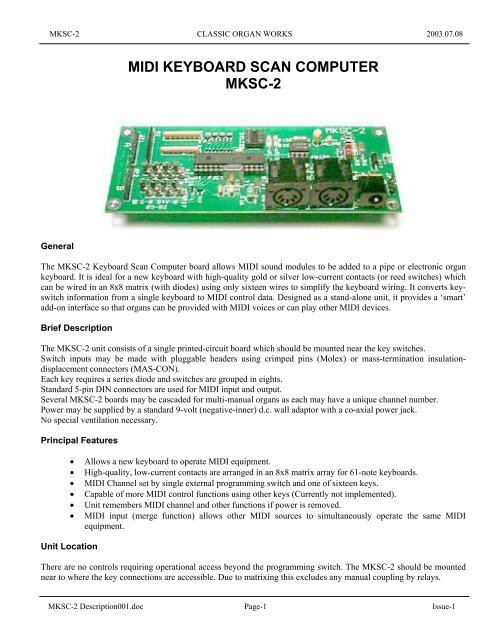 MIDI KEYBOARD SCAN COMPUTER MKSC-2 - Classic Organ Works