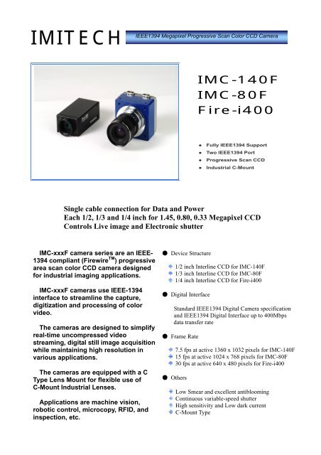 IEEE1394 Megapixel Progressive Scan Color CCD Camera
