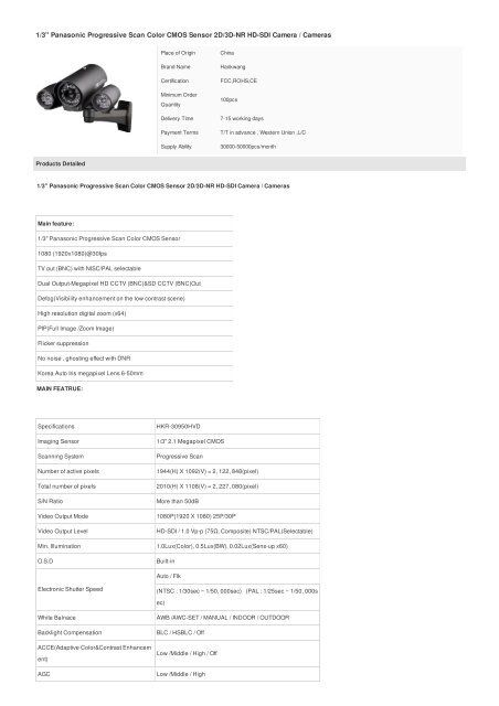 1/3" Panasonic Progressive Scan Color CMOS Sensor ... - EveryChina