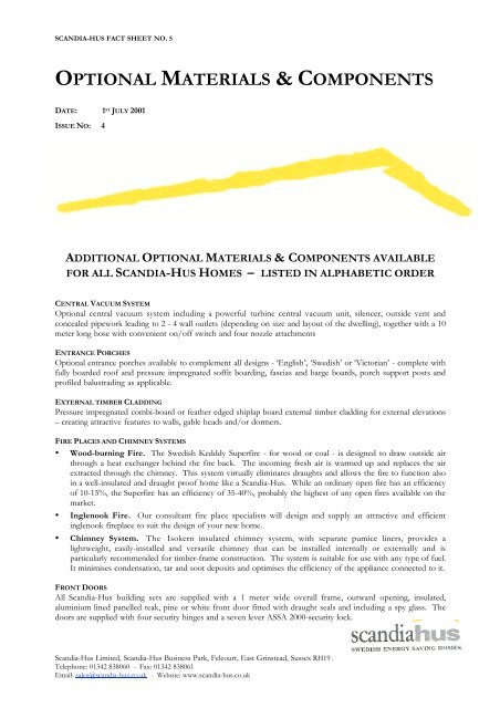 optional materials & components - Scandia-Hus