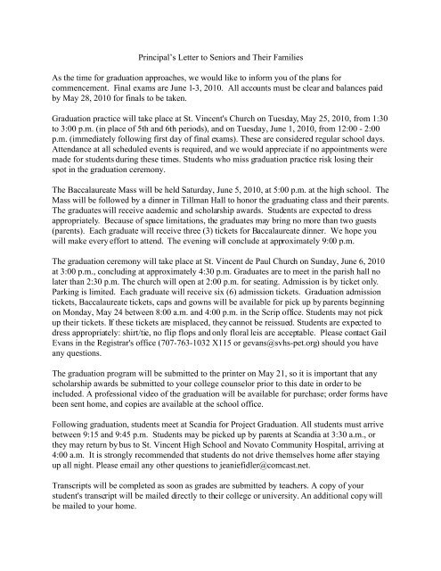 Principal's Letter to Seniors and Their Families As the time for ...