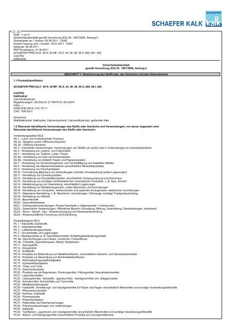 SDB PRECAL Ca(OH)2 - SCHAEFER KALK