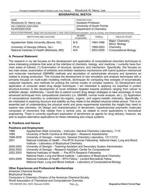 NIH Biosketch - Woodcock Research Group