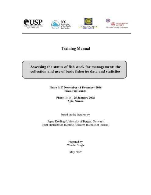 Training Manual Assessing the status of fish stock for management ...