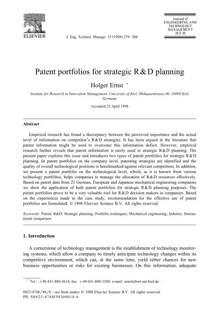 Patent portfolios for strategic R&D planning - Persian Holdings