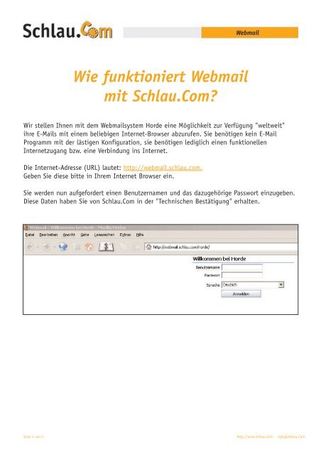 Wie funktioniert Webmail mit Schlau.Com? - VSE Net GmbH