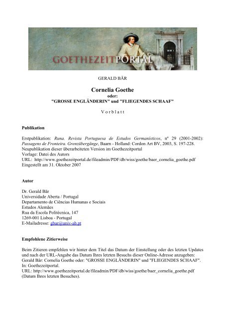 Cornelia Goethe oder - Das Goethezeitportal