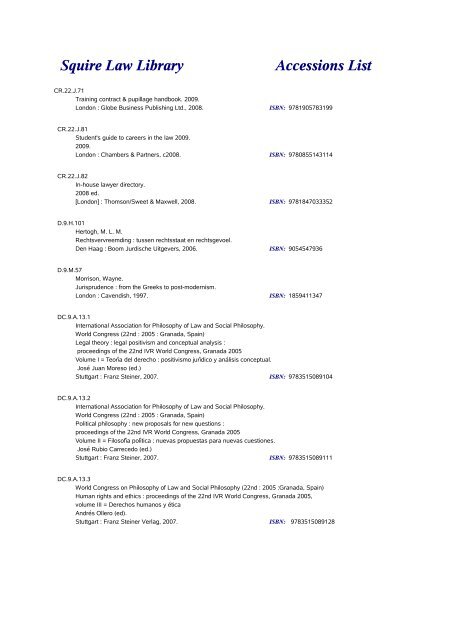 Squire Law Library Accessions List