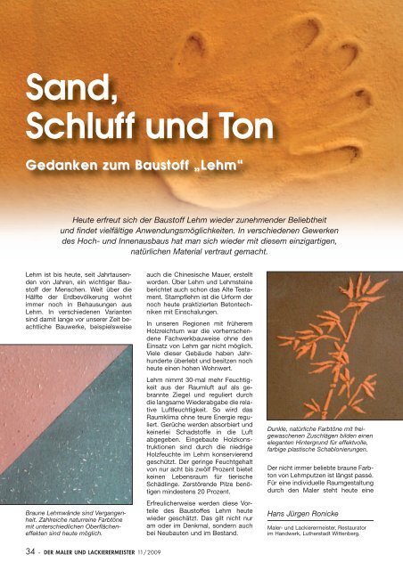 Sand, Schluff und Ton Gedanken zum Baustoff „Lehm“