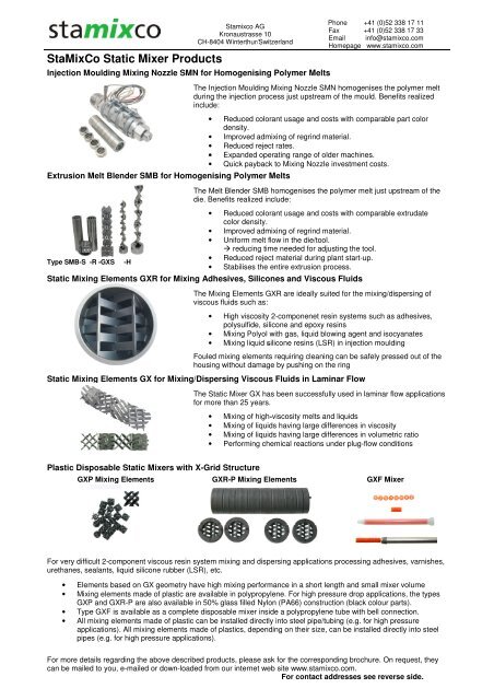 StaMixCo Static Mixer Products
