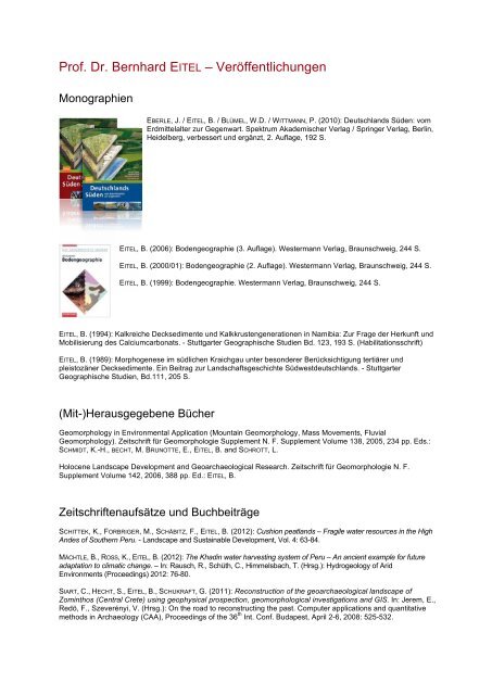 Prof. Dr. Bernhard EITEL – Veröffentlichungen - Geographisches ...