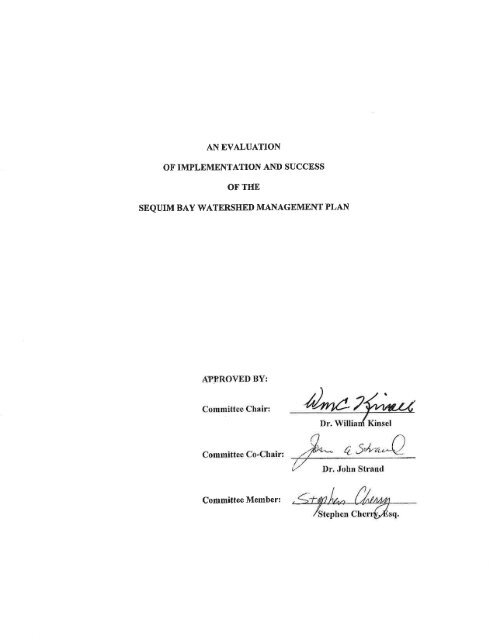 Sequim Bay 1989 Watershed Management Plan Follow-up