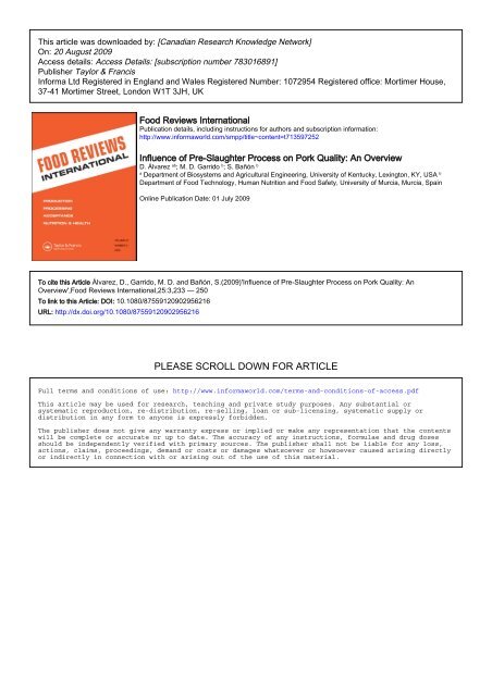 Influence of Pre-Slaughter Process on Pork Quality: An Overview
