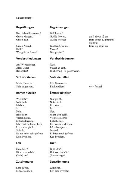 Begrüßungen Begréissungen Verabschiedungen ...